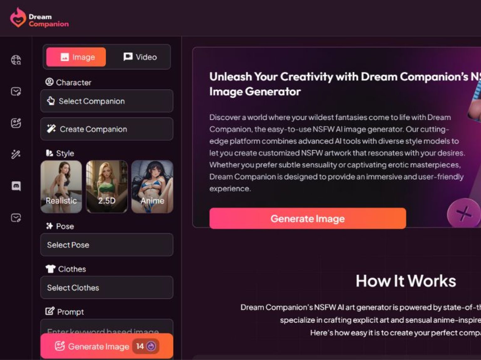 Generador de imágenes NSFW con IA, sin registro y sin límites